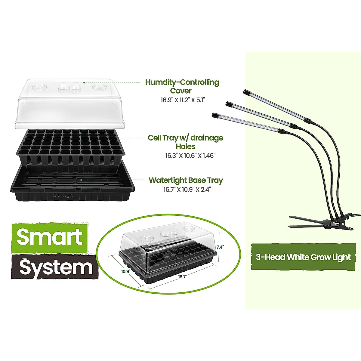 3-Set Strong Plant Growing Trays with Humidity Domes & Seed Starter Kit with Grow Light for Seed Growing Germinating, Starting, Cutting Clone & Plant Propagation Kit
