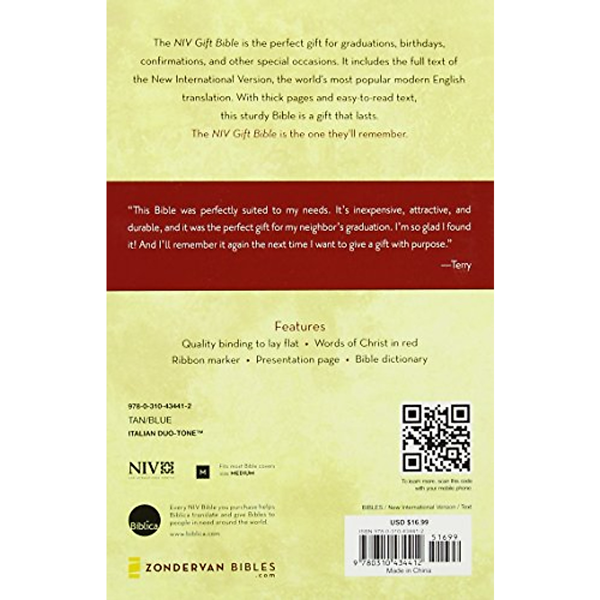 NIV, Gift Bible, Leathersoft, Tan/Blue, Red Letter Edition