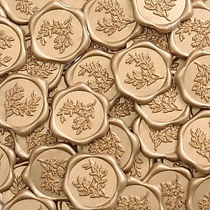UNIQOOO Wax Seal Stickers - Eucalyptus Wedding Invitation Envelope Seal Stickers, 50 Pcs Self- Adhesive Prosecco Metallic Light Gold Stickers, Perfect for Invitation, Christmas, Gift Wrapping