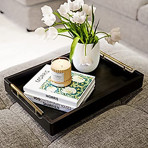 Black Coffee Table Tray 16.5" x 12" - Real Wood Ottoman Tray for Living Room - Serving Tray with Handles - Decorative Trays for Coffee Table - Decorative Tray for Ottoman - Black Tray for Coffee Table