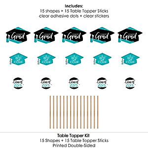 Big Dot of Happiness Teal 2024 Graduation Party Centerpiece Sticks - Table Toppers - Set of 15