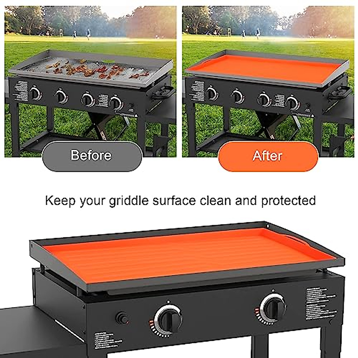 Slitunk Griddle Mat for Blackstone Grill - 36 Inch Food Grade Silicone Mat Protective Griddle Cover for Blackstone - Protect Griddle from Rodents, Insects, Heavy Duty Cooking Protective Cover (ORANGE)
