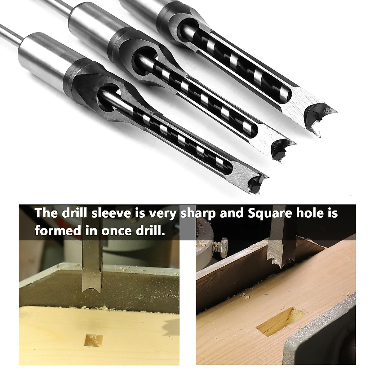 ATOPLEE Square Hole Drill Bits for Wood,3pcs HSS Woodworking Square Mortise Drill Bit,5/16 Inch 3/8 Inch 1/2 Inch (All of Sizes)