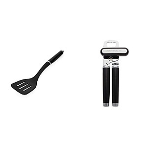 KitchenAid Classic Slotted Turner, One Size, Black 2, 13.66-Inch & Classic Multifunction Can Opener/Bottle Opener, 8.34-Inch, Black