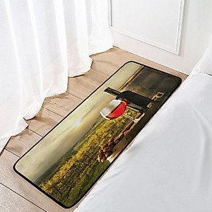 Kitchen Rugs Mats Non Skid 39 X 20inch Throw Rugs for Kitchen Floor Sink Standing Carpets Entryway Rugs (Red Wine and Bottle)