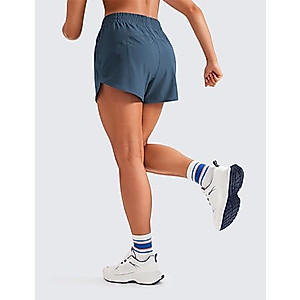 CRZ YOGA Womens High Waisted Running Shorts Mesh Liner 3'' Dolphin Quick Dry for Athletic Gym Track Workout with Zip Pocket Stelindigo Small