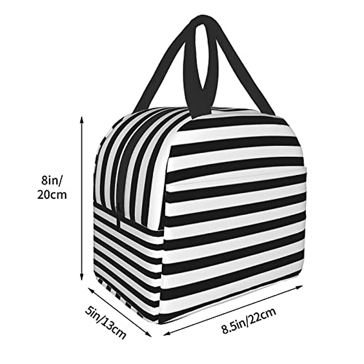UYEUGV Insulated Black and White Lunch Bag Box for Kids Teen Girls Boys Women, Reusable Cool Cute Stripe Lunch Bags for School Work Picnic Travel