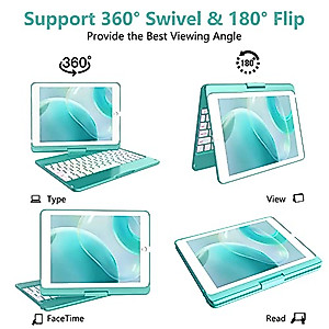 MMK Keyboard Case Compatible for iPad 9.7 Inch 2018 6th Gen, Detachable Wireless Bluetooth Keyboard Compatible with iPad 2017 (5th Gen)- Air 2/ Air Case, Magnetic Auto Sleep/Wake (Lake Blue)