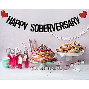Happy Soberversary Banner, Happy Sober Anniversary Decorations, Happy Sobriety, Perfect for the Celebration of Lengths of Sobriety and Recovery Birthdays Black Red Glitter