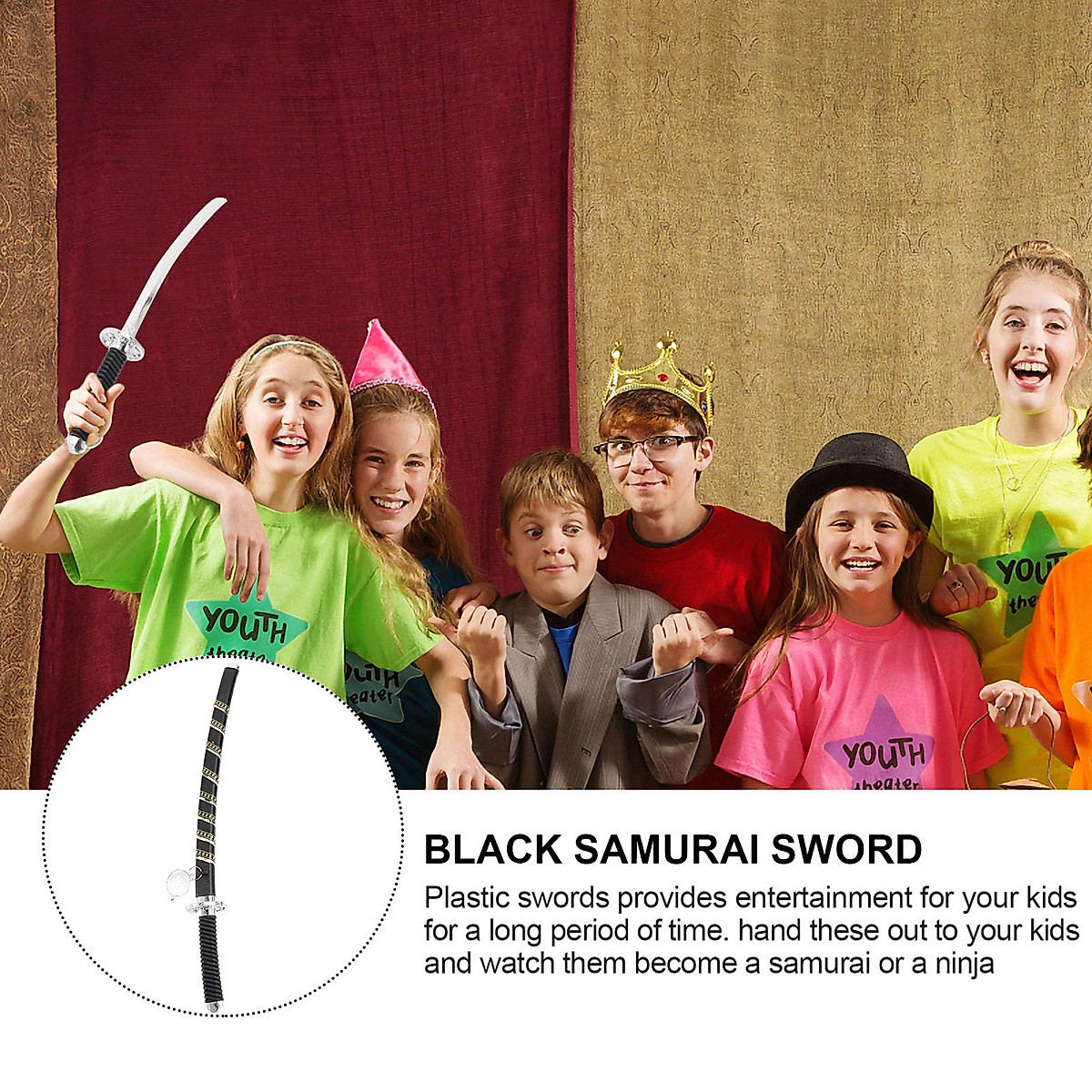 Amosfun Sword Katana Slayer Samurai-1 Pc Plastic Lightweight Japanese Samurai Toy Sword Childrens Toy Props Black Samurai Sword for Halloween Dress Up (Small Size)