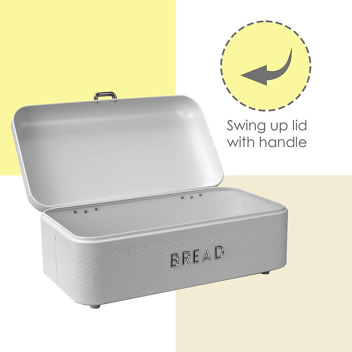 Home Basics Bread Box For Kitchen Countertop, Metal, (White), Vented With Hinge Top and Non-Skid Feet | Large Bread Box | Keeps Loaves, Bagels, Croissants Fresh