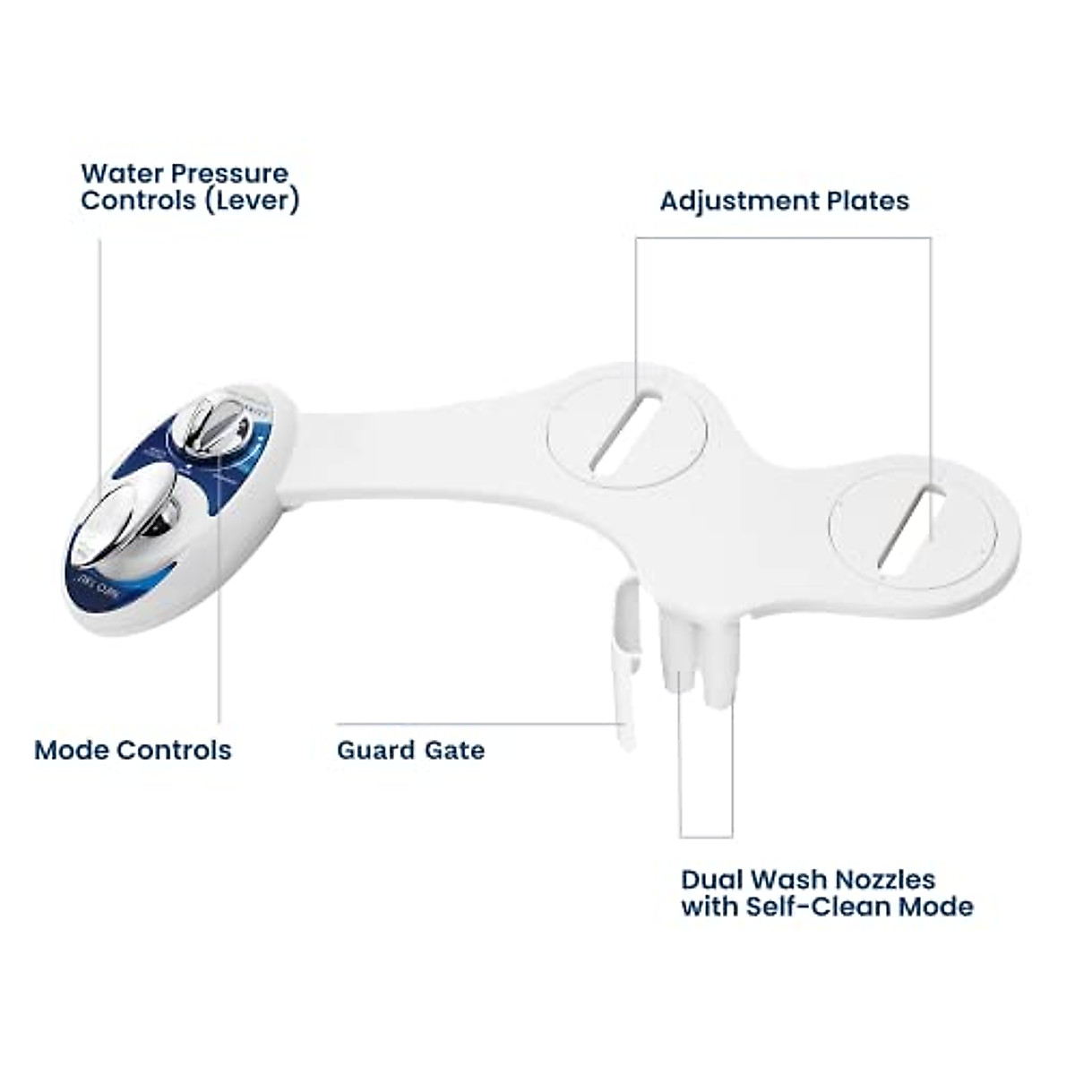 LUXE Bidet NEO 180 - Self-Cleaning, Dual Nozzle, Non-Electric Bidet Attachment for Toilet Seat, Adjustable Water Pressure, Rear and Feminine Wash, Lever Control (Blue)