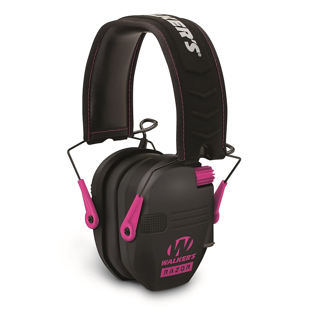 Walker’s Razor Slim Electronic Shooting Muff (Black-Pink) Bundle with Walkie Talkie, OTG Shooting Glasses, and Cleaning Cloth (4 Items)