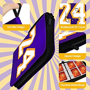 Basketball Card Binder 4 Pocket, 8#24 Sports Trading Card Holder with 50 Removable Sleeves Fits 400 Cards, Basketball Card Collection Album Storage Case Book Protectors for Kids Gift (Purple)