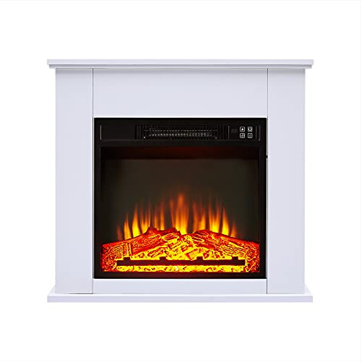 25 Inch 1400W Deluxe Electric Fireplace Mantel Heater, Wooden Freestanding Portable Patio Hearth Space Stove with Remote Control & Realistic Flames Remote Control for Home Room Indoor-White