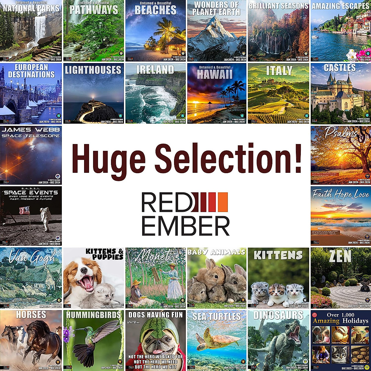 RED EMBER The Big Grid Jumbo Large Print - Pyramids 2024 Hangable Monthly Wall Calendar - 12" x 24" Open | Giftable | Easy to Read Planners for Office Extra Large | Massive Writing Space