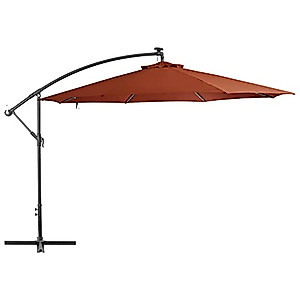 SunshineFace Cantilever Umbrella with LED Lights, Solar Powered Outdoor Market Patio Table Umbrella with LED Lights and Tilt(Brown, 137.8"x110.2")