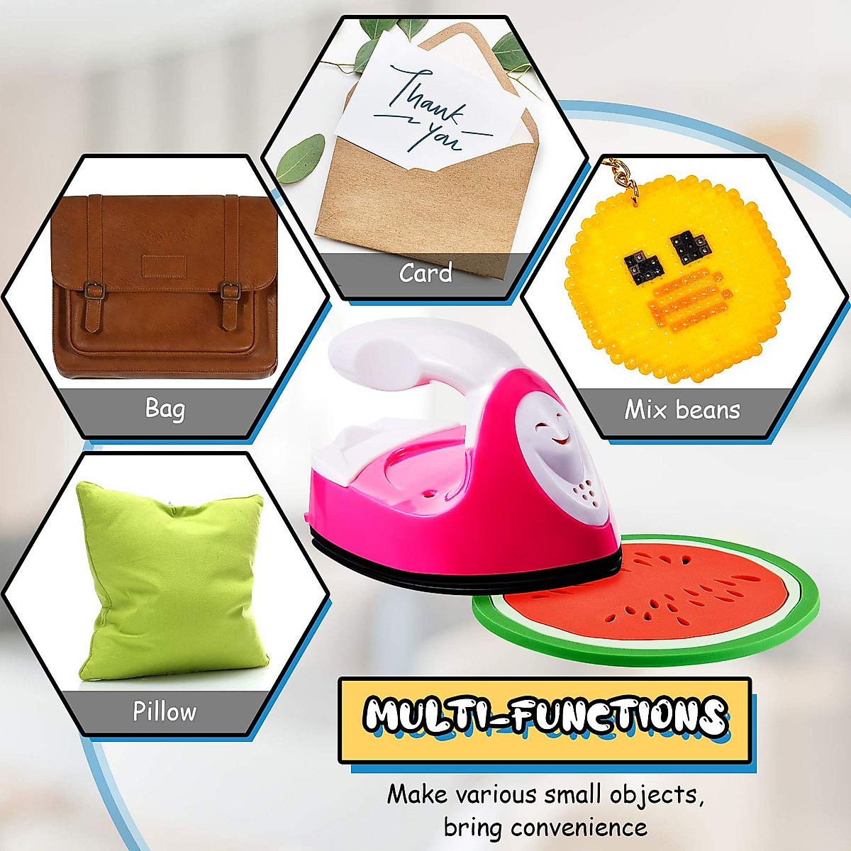 Mini Iron Mini Heat Press Portable Handy Heat Press Heat Transfer Machine with Mesh Cloth Pressing Cloth Pad Silicone Pad, Charging Base Accessories for T Shirt Shoe Bag (Rose Red)