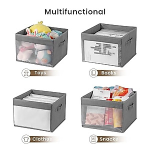 Remittur 4 Packs Closet Storage Bins with Clear Window, Foldable Linen Storage containers with Handle, Cube Storage Box Basket for Clothing, Jeans,Toys, Books, Shelves, Wardrobe, Closet