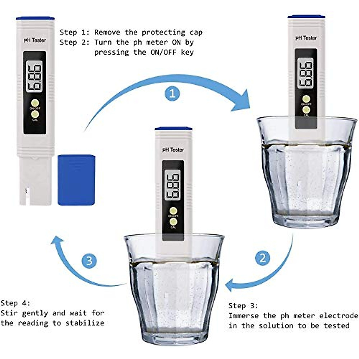 Pesonder PH Meter, Digital PH Meter 0.01 PH High Accuracy Water Quality Tester with 0-14 PH Measurement Range for Household Drinking, Pool and Aquarium Water PH Tester Design with ATC, Blue