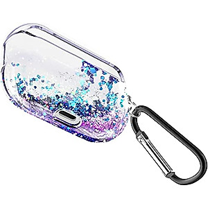 NZND Case Compatiable with Apple Airpods Pro (2019 Released), Glitter Liquid Sparkle Flowing Floating Durable Girls Women Kids Cute Clear Hard Cover Carrying Case -Purple/Blue