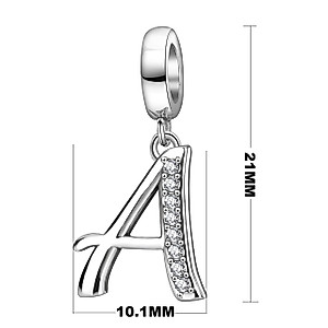 JORLLA Alphabet Letter Charms Solid 925 Sterling Silver Letter Initial A-Z Crystal Charms Bead for Bracelet Necklace (A)