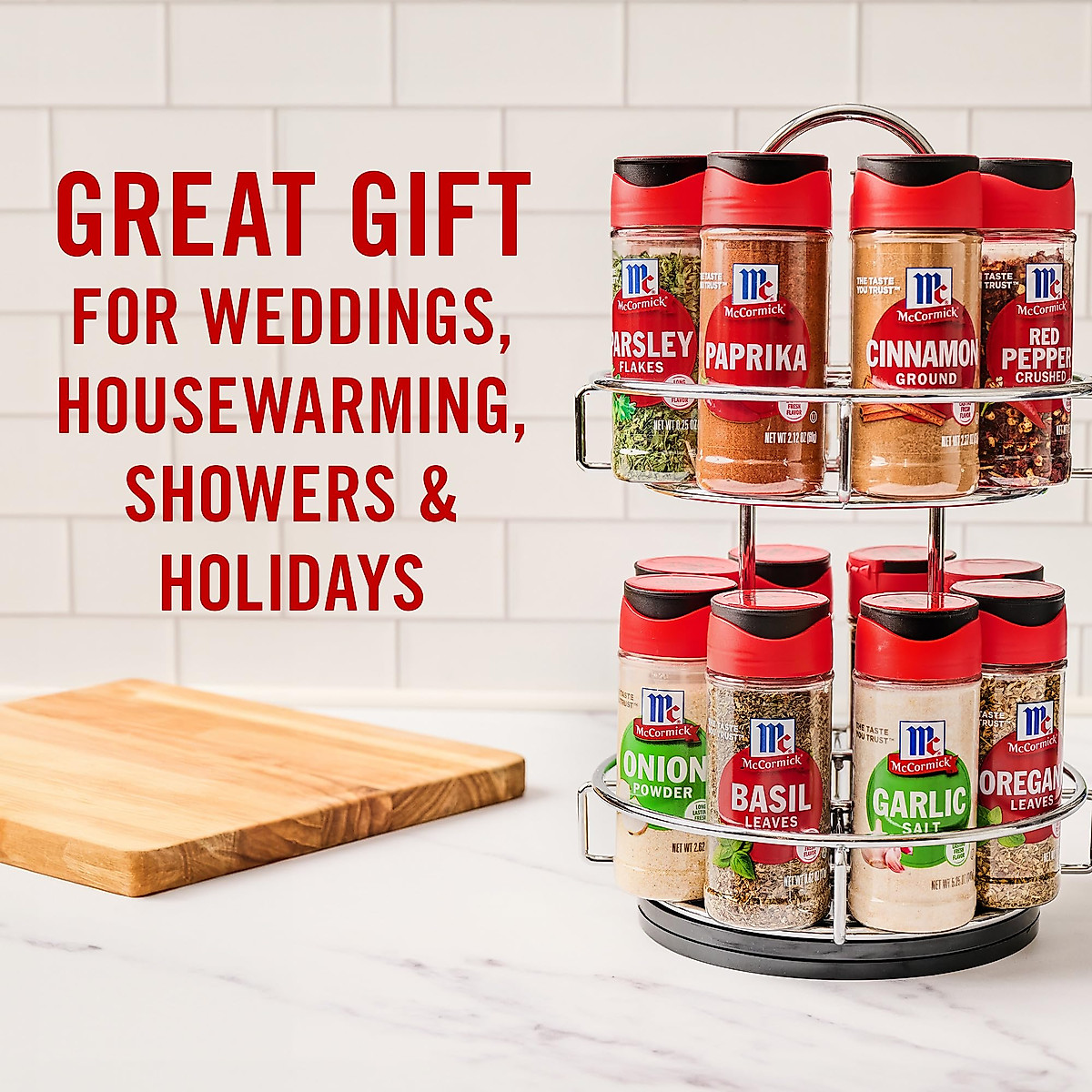 McCormick Two Tier Chrome 16 Piece Spice Rack Organizer with Spices Included, 26.09 oz