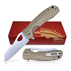 Western Active Honey Badger Knife - Flipper Wharncleaver Pocket Knife, EDC Knife, Hunting Knife with 3.6" Steel Blade, Nylon+Glass Fiber Handle, & Reversible Pocket Clip, 4.0oz, Large Tan HB1032