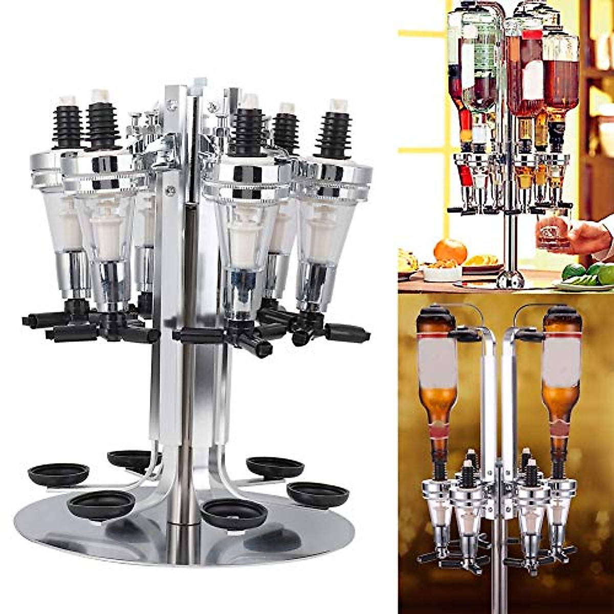 Liquor Dispenser, 6 Bottle Revolving Alcohol Rotating Dispenser Wine Beer Alcohol Bottle Beverage Stand Revolving Nozzle Drinkware Set for Wine Racks Cocktail Dispenser Wine Holder Bar Party Drinking