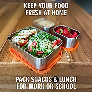 WEST BROS Stainless Steel Food Containers with Lids Set - Metal Snack Container for Kids Adults - Leakproof Bento Box Storage Lunch Box with Silicone Lids