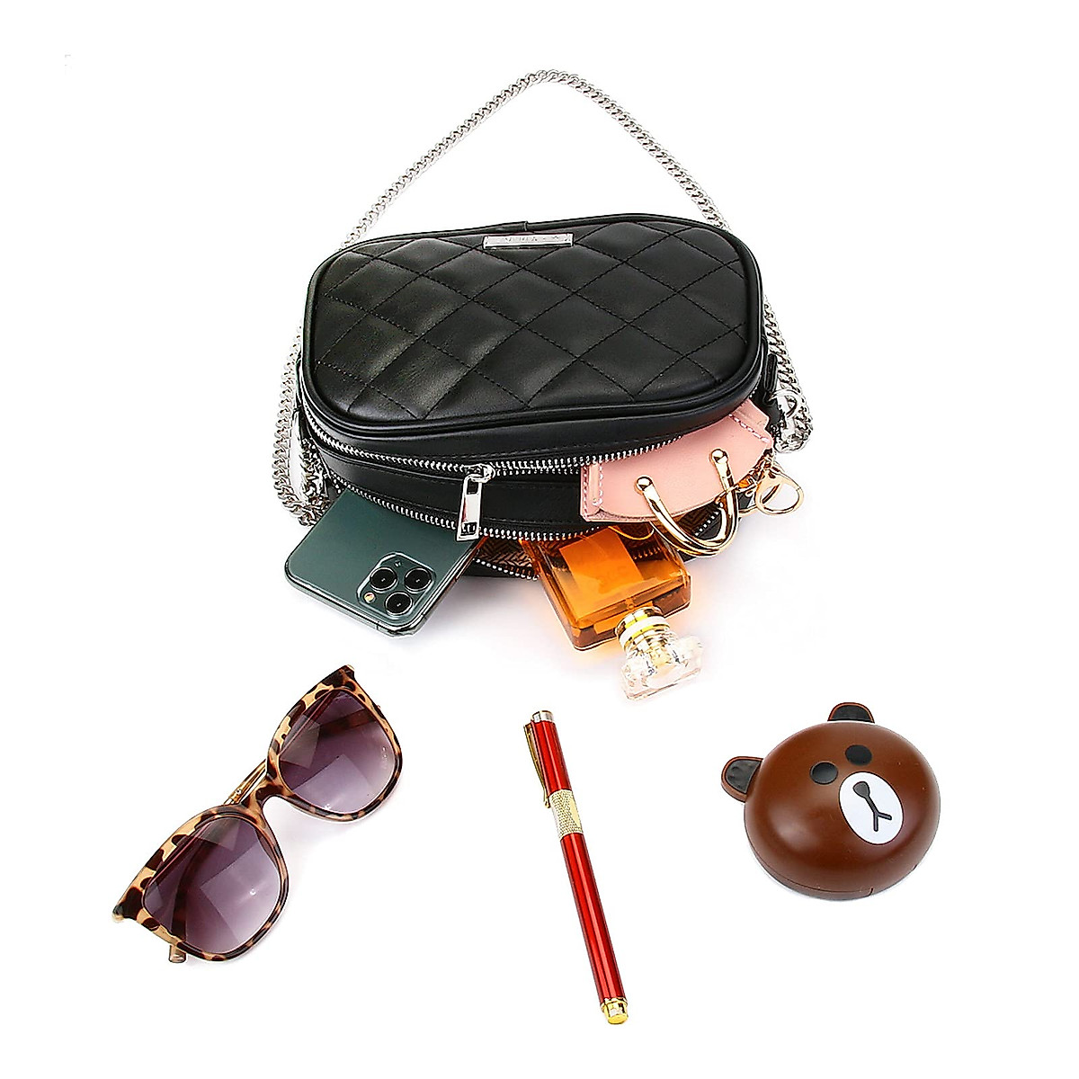 MAXWISE Quilted Crossbody Bags Crossbody Purse Small Crossbody Shoulder Bag with Chain Strap Side Purse for Women