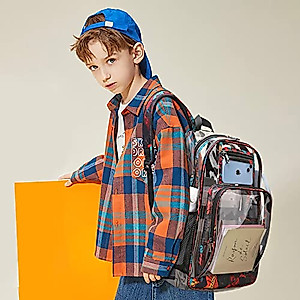 LISINUO Clear Backpack Heavy Duty Kids Backpacks for Boys Clear Bookbag Stadium Approved Transparent Bags (Black)