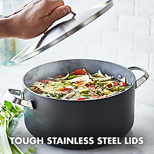 GreenPan Paris Pro Hard Anodized Healthy Ceramic Nonstick, 5 Piece Cookware Pots and Pans Set with Stainless Steel Lids, PFAS-Free, Dishwasher Safe, Grey