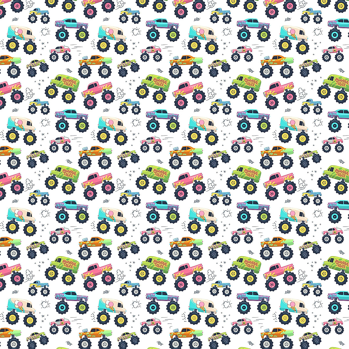 Monster Truck Party Birthday Gift Wrap Paper Folded Flat 30 x 20 Inch, 3 Sheets