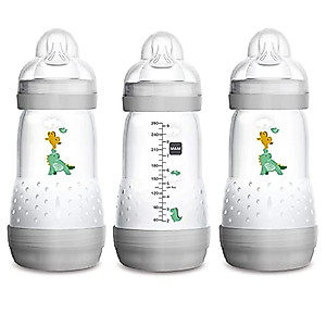 MAM Easy Start Anti-Colic Bottle, Baby Essentials, Medium Flow Bottles with Silicone Nipple, Unisex Baby Bottles, Designs May Vary, 9 oz (3-Count),