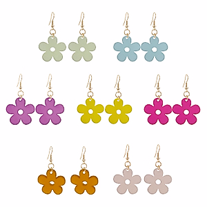 7 Pairs Resin Acrylic Boho Flower Earrings for Women Flower Shaped Daisy Earrings Set Gold color (8 Pairs)