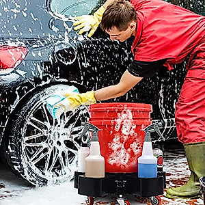 Bucket Dolly w/Grit Trap,5 Gallon Rolling Removable Bucket Dolly with 5 Rolling Swivel Casters for Car Washing Detailing Smoother Maneuvering (Black)