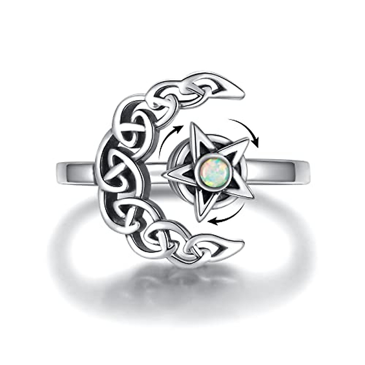 oGoodsunj Fidget Spinner Rings for Women Sterling Silver Moon Star Lotus Ring Stress Relieving Calm Ring Jewelry Gifts for Daughter (Celtic Moon Star)