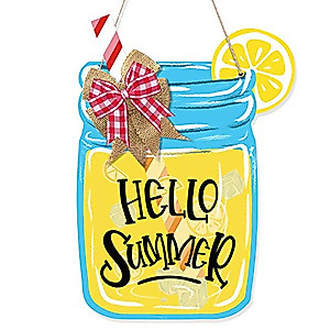 Huray Rayho Lemonade Door Hanger Happy Summer Welcome Door Sign Summer Lemon Mason Jar Hanging Dcor Farmhouse Rustic Wall Porch Front Door Decorations Supplies