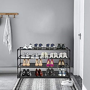 Karl home 4-Tier Shoe Rack, Stackable Shoe Shelf Storage Organizer, Non-Woven Fabric Free Standing Shoe Closet for Entryway Bedroom Doorway Hallway Black