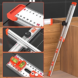 2024 Newest Adjustable 2-in-1 Drilling Positioning Ruler, Cabinet Hardware Jig,T Square Ruler Cabinet Handle Jig, Woodworking Ruler, Cabinet Drawer Door Hole Drilling Template (25inch)