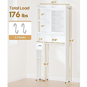 Cozivolife Over The Toilet Storage Cabinet with Acrylic Door Panel and Paper Towel Drawer, Bamboo Toilet Shelf, Organizer Rack Above Toilet for Bathroom (Without Power Strip, White)