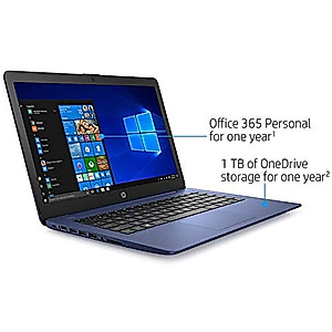 HP 2021 Newest Stream 14in HD SVA Laptop Computer, Intel Celeron N4000 Processor, 4GB RAM, 128GB Space(64GB eMMC+64GB MSD), Office 365, HDMI, Bluetooth, Windows 10, Blue, AllyFlex MP, Online Class