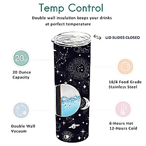RNFENQS Goth Moon Skinny Tumblers with Lids and Straws, Halloween Black Vacuum Slim Coffee Mug 20 OZ for Men Women