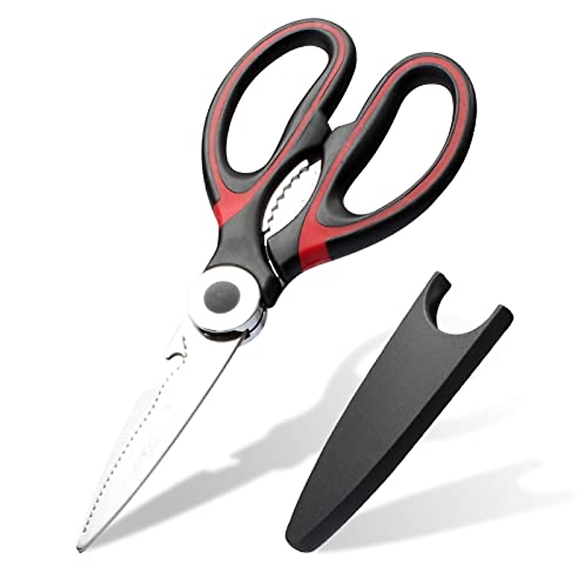 defutay Kitchen Shears with Protective Sheath - Heavy Duty Kitchen Scissors Meat Scissors Stainless Steel Multipurpose Utility Scissors - Food Scissors for Chicken, Poultry, Fish, Herbs (Black Red)