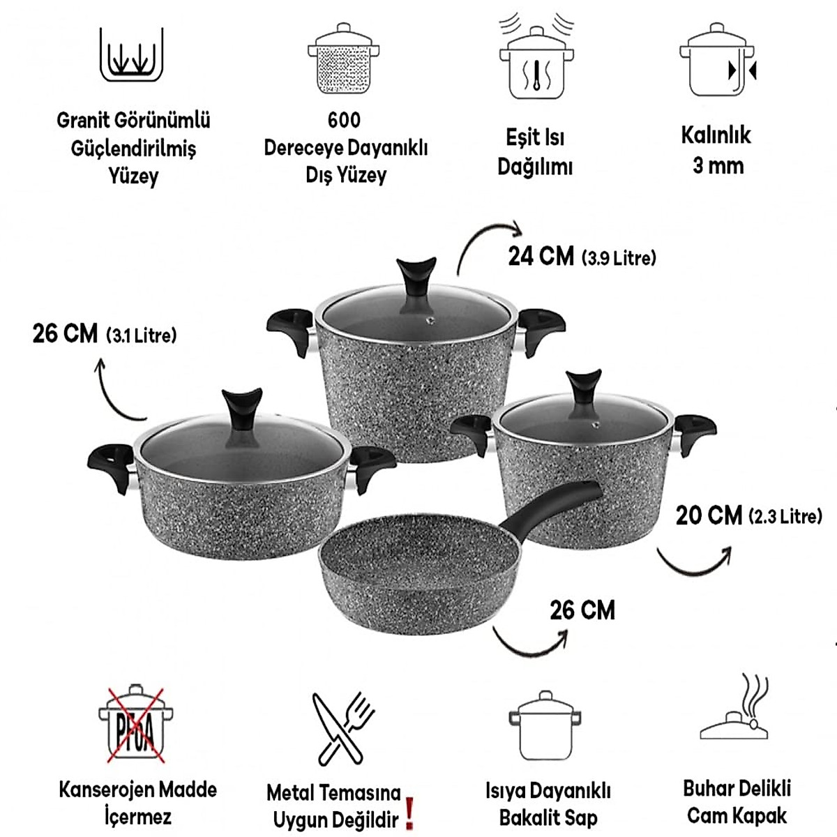 TAOBAO Cookware Set Black Pan With Lid Cutlery Collection Cookware Cutlery Cookware Nonstick Kitchen Supplies