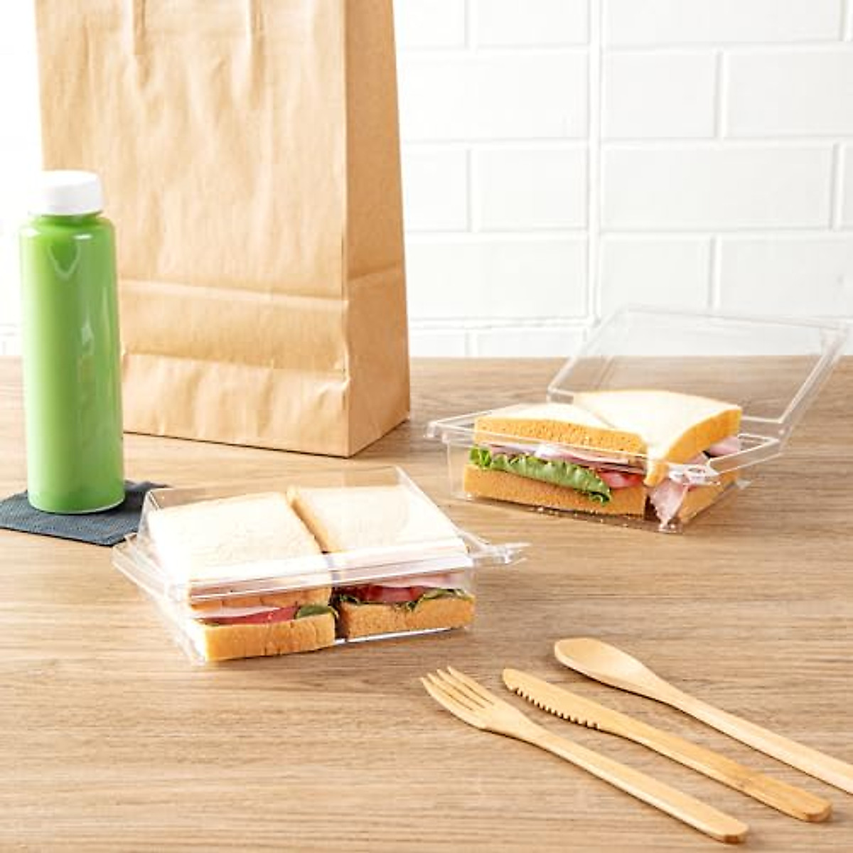 Restaurantware Tamper Tek 6.8 x 5.7 x 1.7 Inch Rectangle Take Out Containers 100 Durable Sandwich To-Go Containers - Tamper-Evident Freezable Clear Plastic Sandwich Containers With Hinged Lids