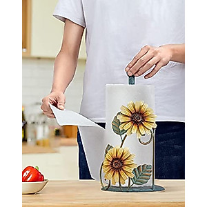 Sunflower Decor Paper Towel Holder, Metal Yellow Daisy Paper Towel Holders Stand Countertop for Kitchen Bathroom Decor, Cute Paper Rolls Organizer & Storage Sun Flower Accessories