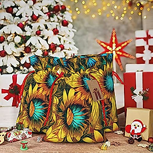 Drawstrings Christmas Gift Bags Floral-Sunflower Presents Wrapping Bags Xmas Gift Wrapping Sacks Pouches Medium