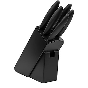 Kershaw 6-Piece Kitchen Knife Block Set - Chef, Bread, Santoku, Utility & Paring Knives with Wood Block, German Stainless Steel Blades, Black Handles
